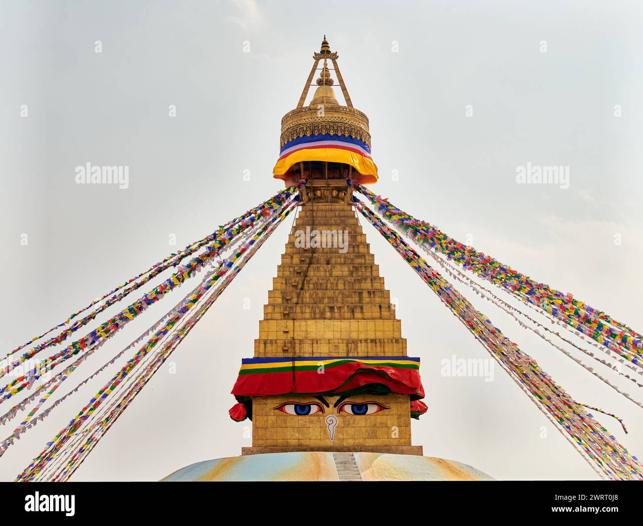 Boudhanath stupa in Kathmandu, Nepal decorated Buddha wisdom eyes and ...