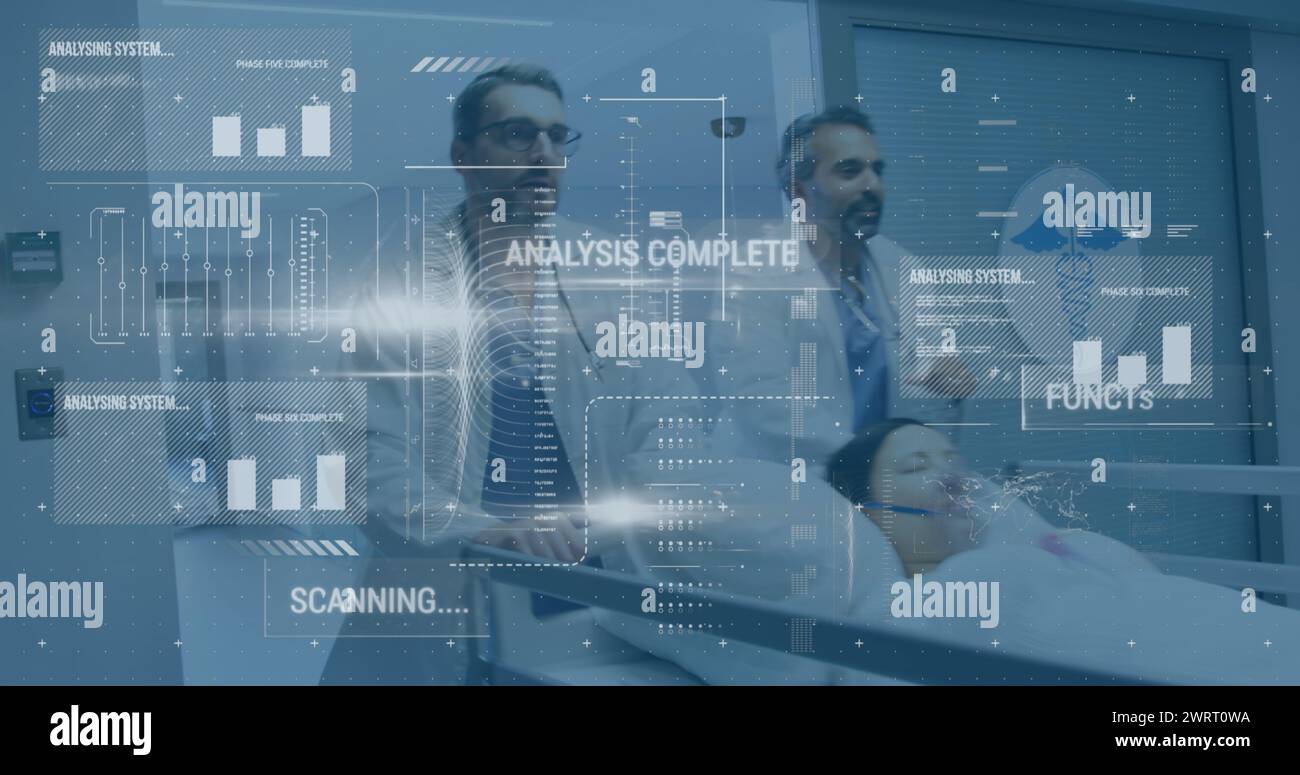 Image of data processing over diverse doctors and patient at hospital ...