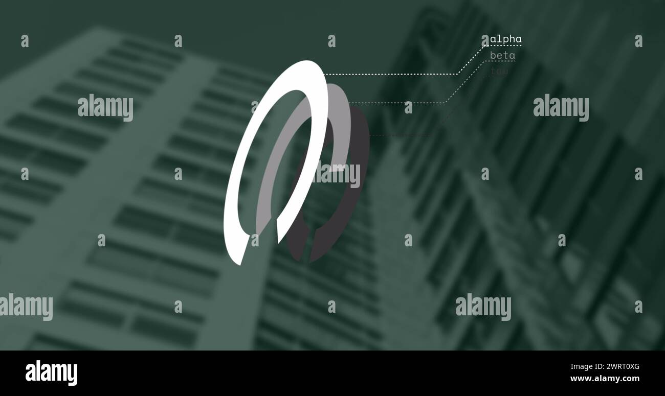Image of round scanner and data processing against low angle view of ...