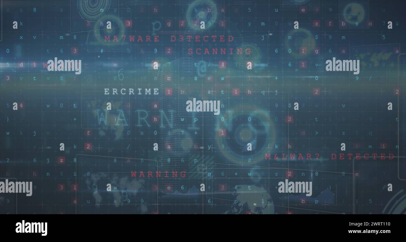 Image of cyber attack warning text and data processing Stock Photo - Alamy