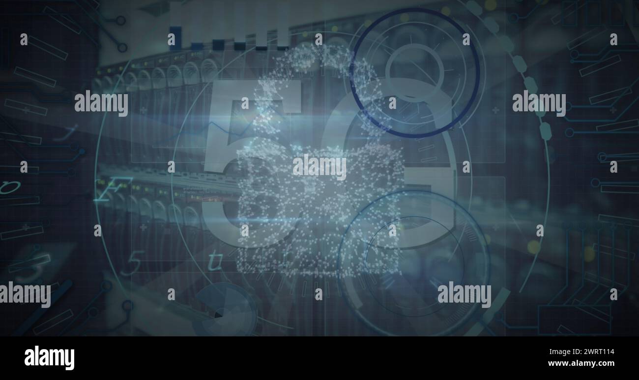 Image of scope scanning with 5g text and data processing over server Stock Photo - Alamy