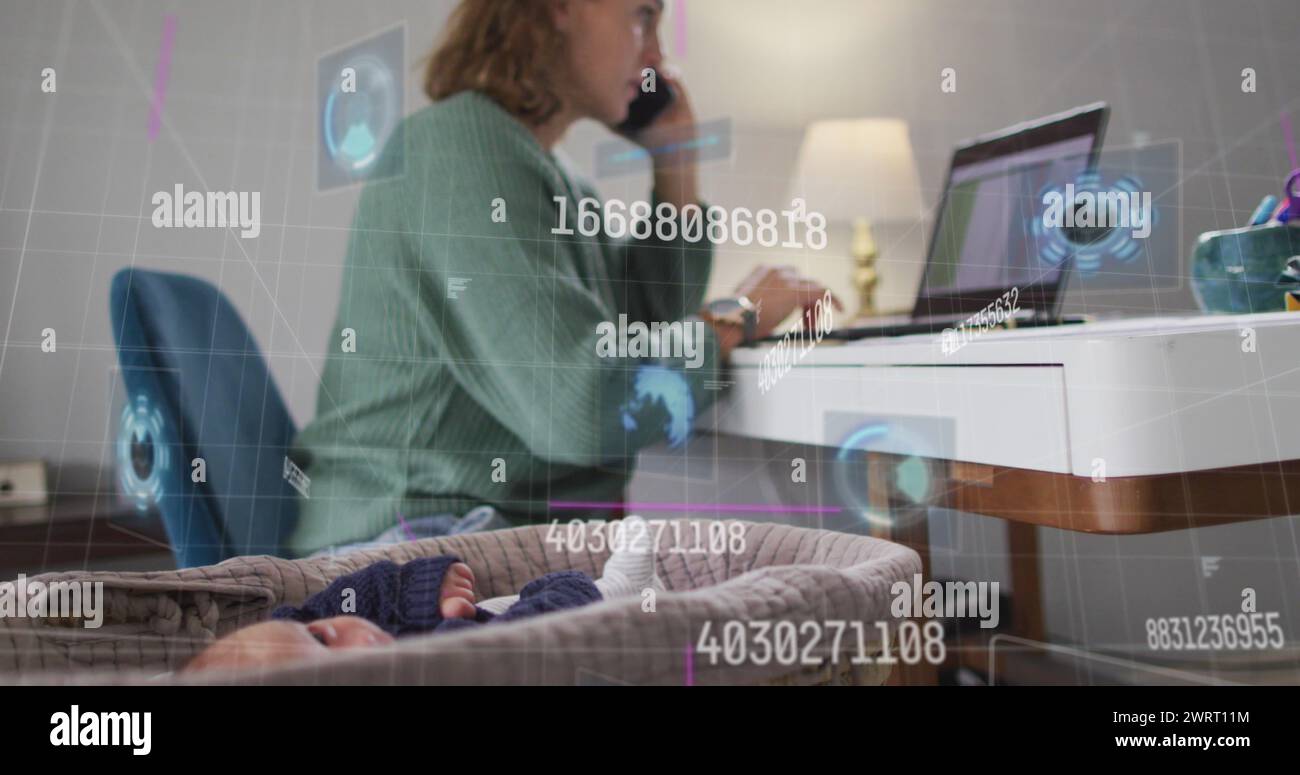Image of data processing over caucasian mother and baby Stock Photo - Alamy