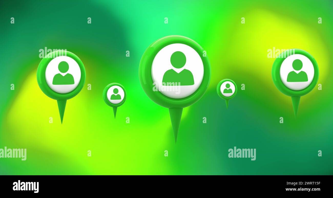 Image of tags with social media icons over shapes on green background ...