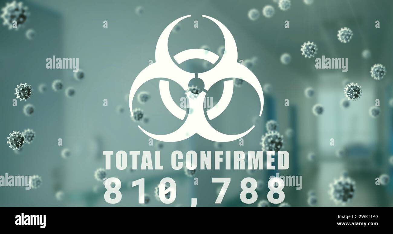 Image of a white virus sign with words Total Confirmed and changing ...