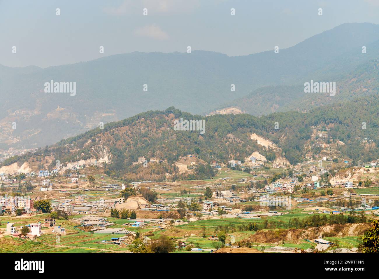 View of Kathmandu capital of Nepal from mountain through urban haze ...