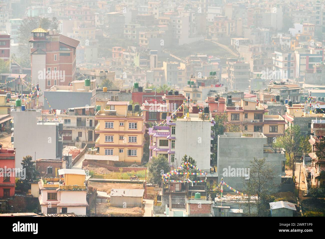 View of Kathmandu capital of Nepal from mountain through urban haze ...