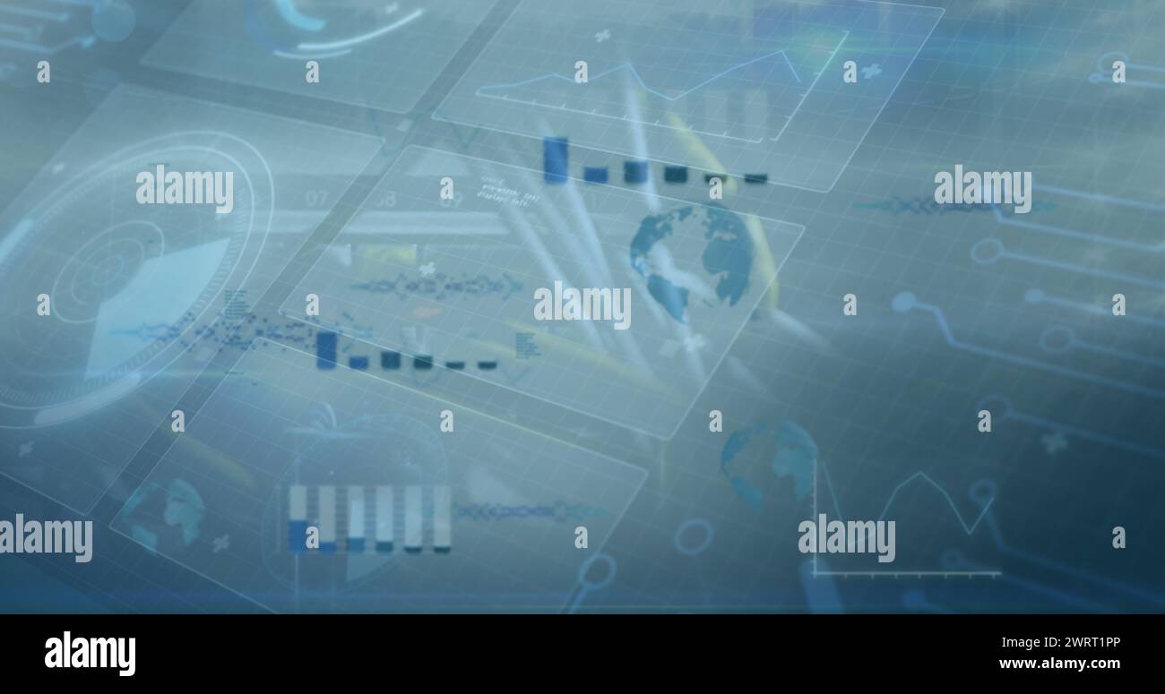 Image of hud processing with financial data on digital interface Stock Photo - Alamy