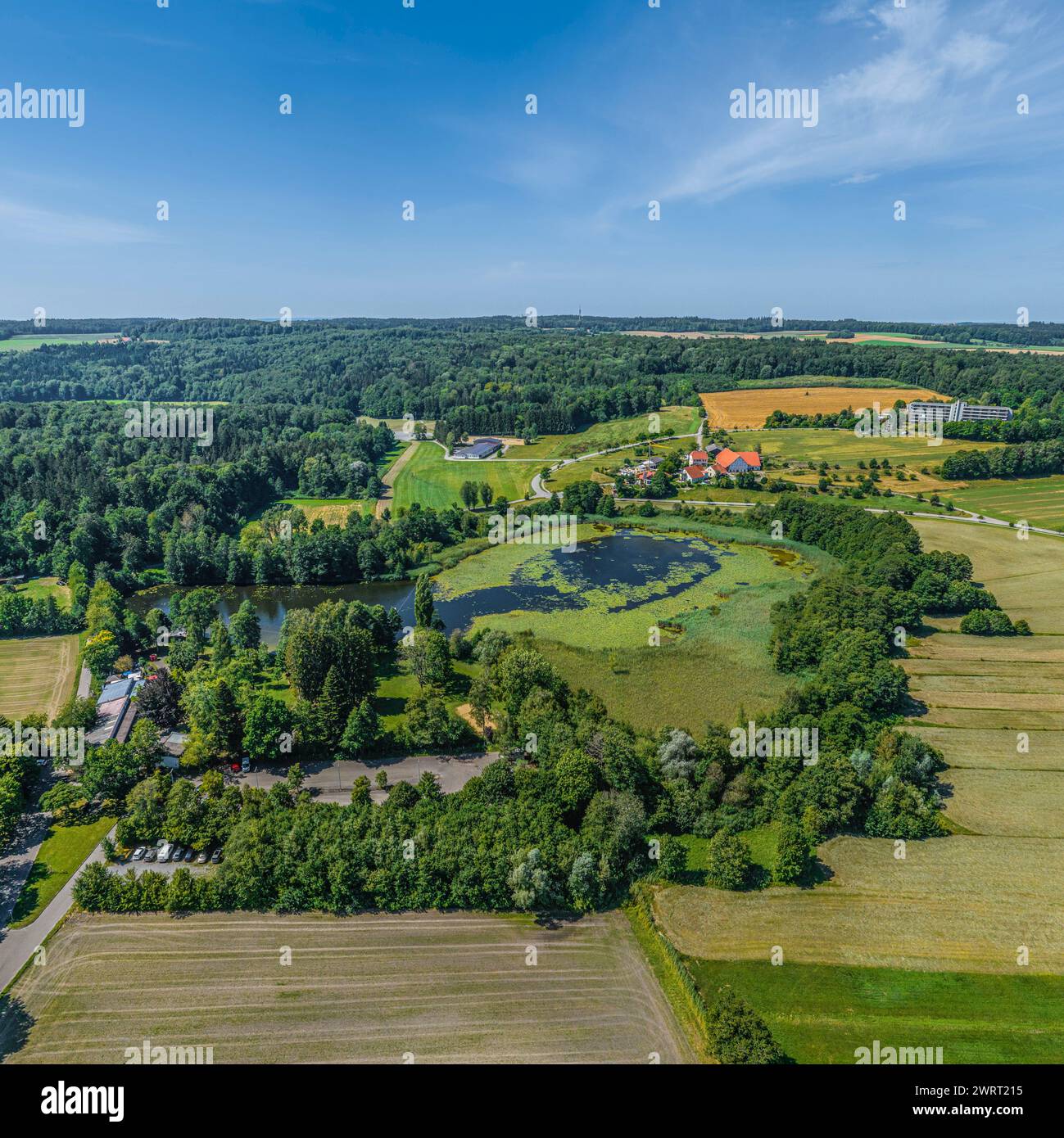 The Bad Schussenried region in Upper Swabia around Lake Zell from above ...