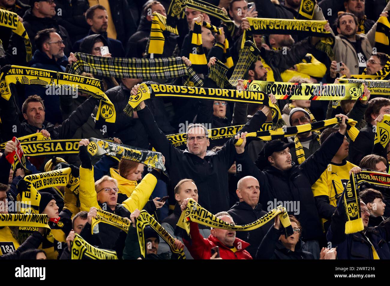DORTMUND , GERMANY - MARCH 13: fans of Borussia Dortmund looks on ...