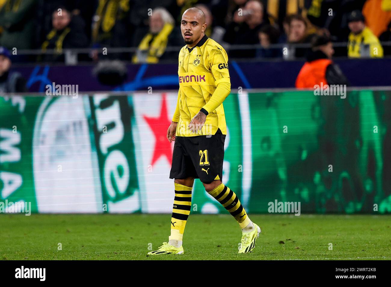 DORTMUND , GERMANY - MARCH 13: Donyell Malen (Borussia Dortmund) looks ...