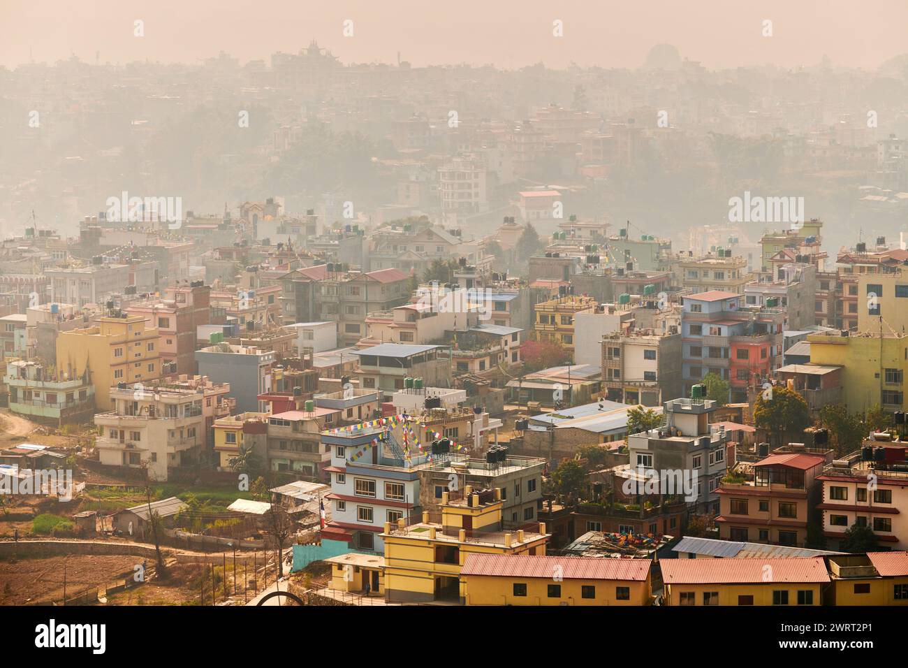 View of Kathmandu capital of Nepal from mountain through urban haze ...