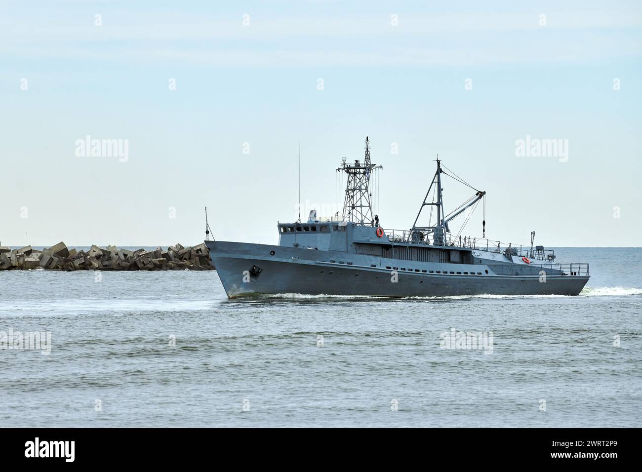 Russian warship armed with armament sails into sea toward military ...