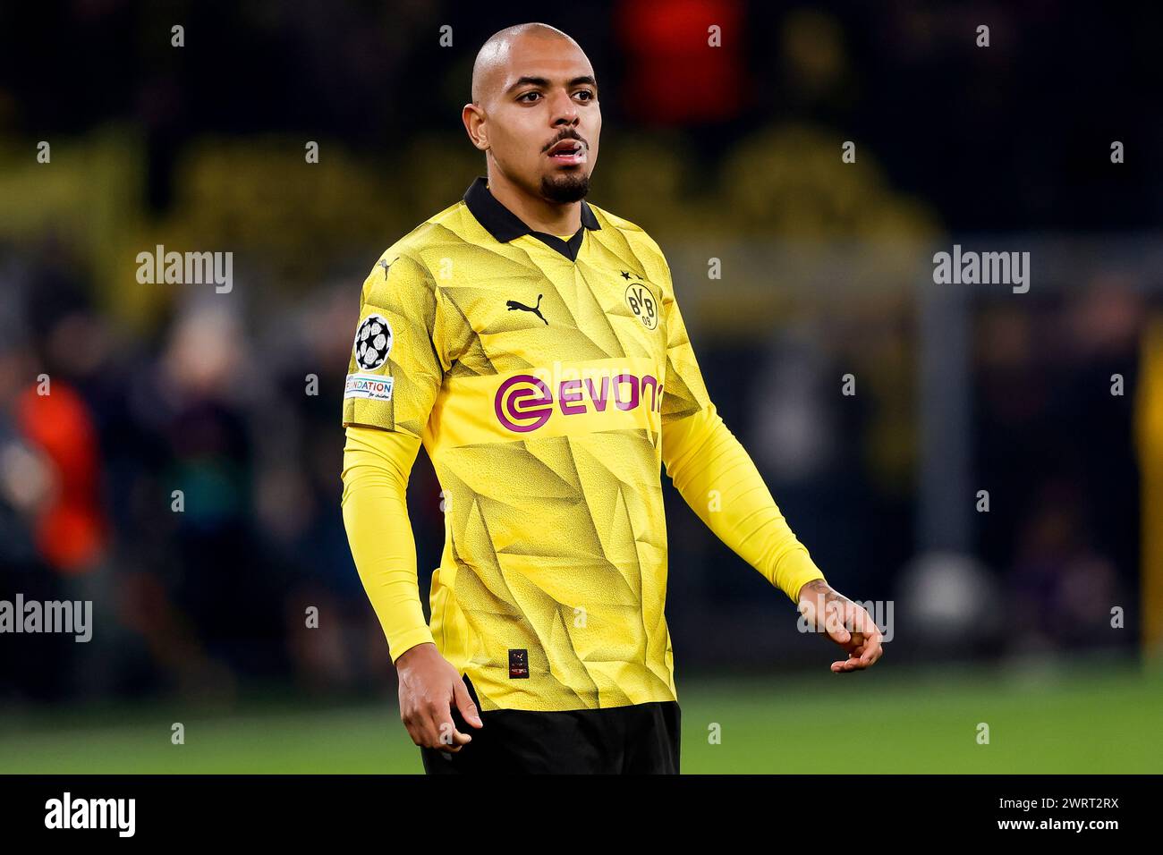 DORTMUND , GERMANY - MARCH 13: Donyell Malen (Borussia Dortmund) looks ...