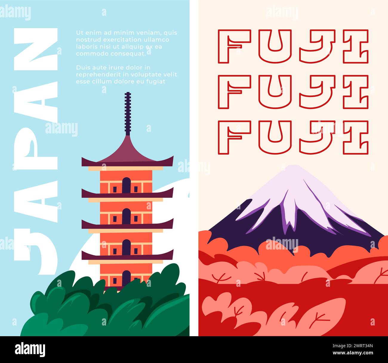 Fuji mount landmark and Japanese temple landscape Stock Vector Image ...