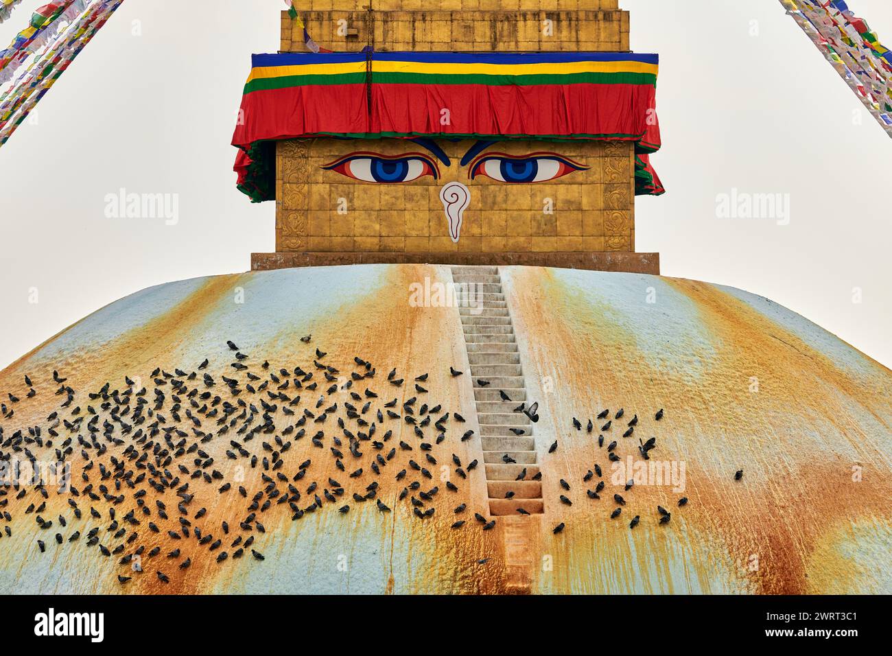Boudhanath stupa in Kathmandu, Nepal decorated Buddha wisdom eyes and ...