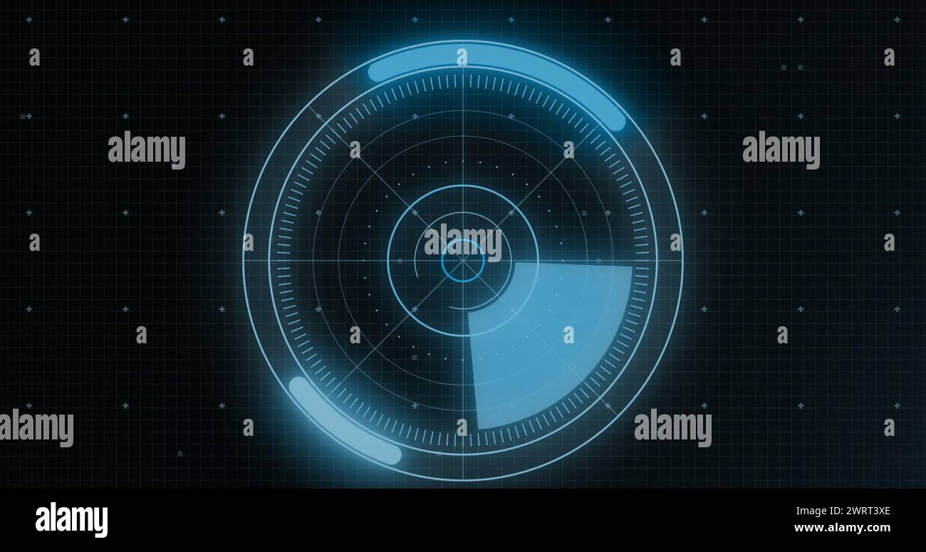 Image of circular scanner and processing data on interface with black background Stock Photo - Alamy