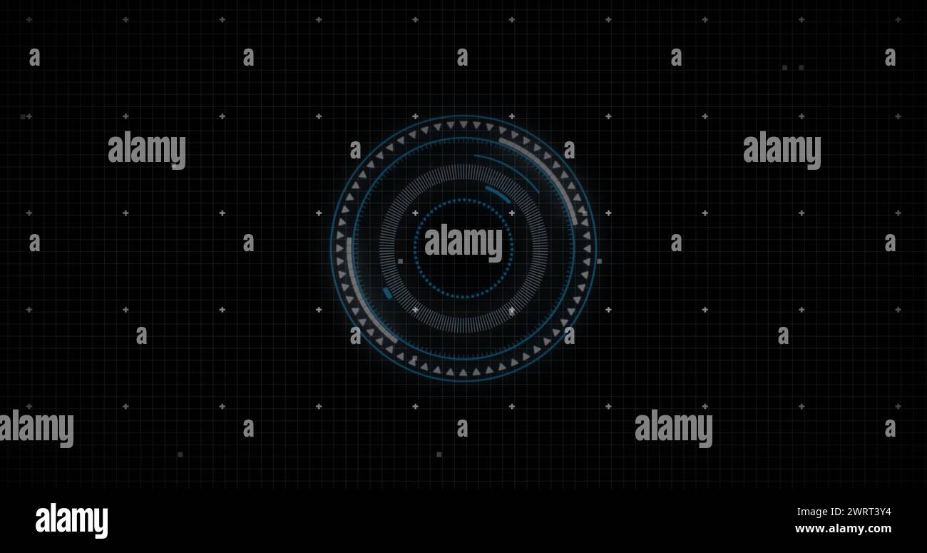 Image of blue circular scanner and motherboard processing data on black background Stock Photo ...