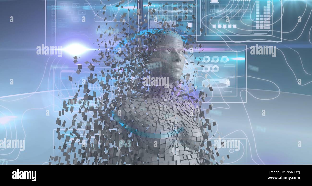 Image of changing numbers over human body model against interface with data processing Stock ...