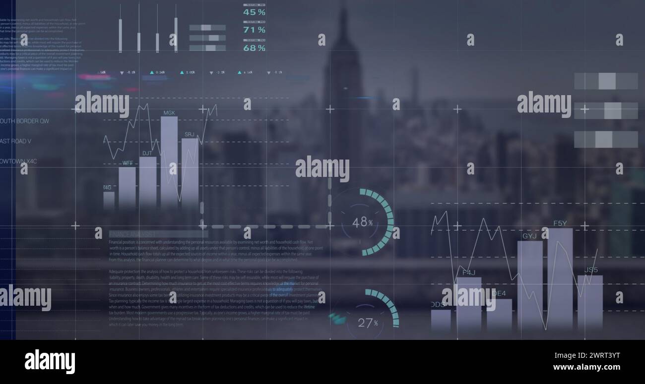 Image Of Statistical Data Processing Against Aerial View Of Cityscape