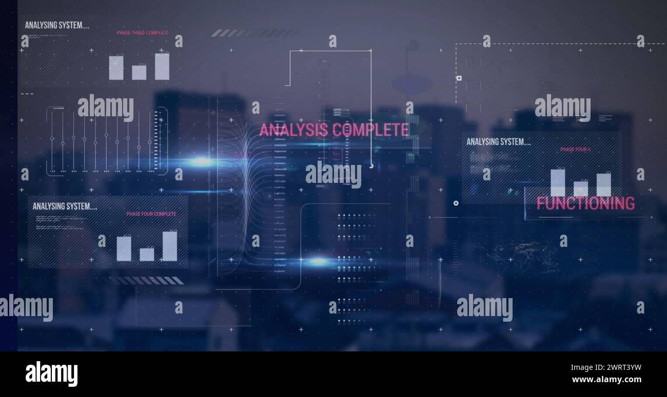 Image of interface with data processing against aerial view of ...
