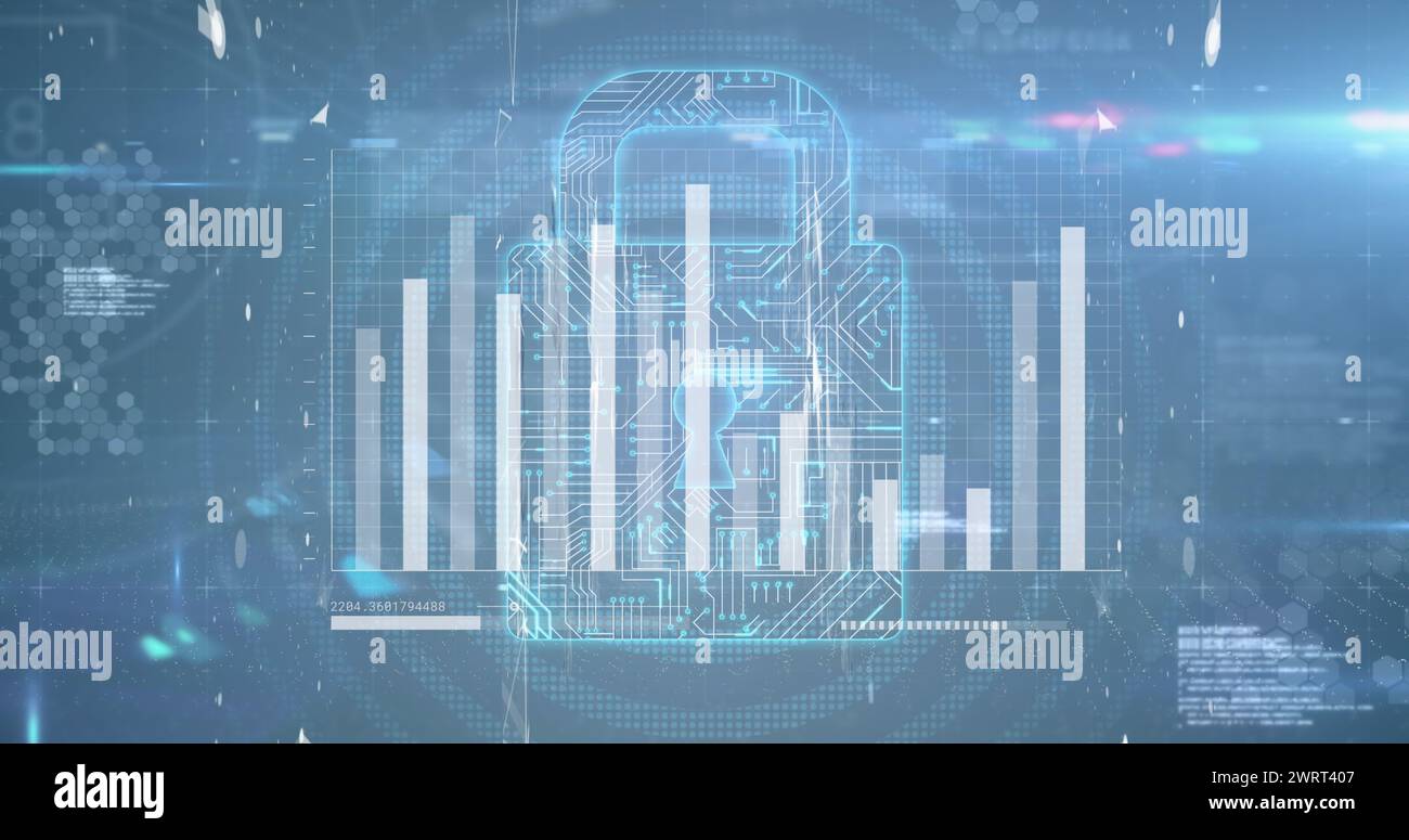 Image of multiple folder icons over statistical data processing and security padlock icon Stock ...