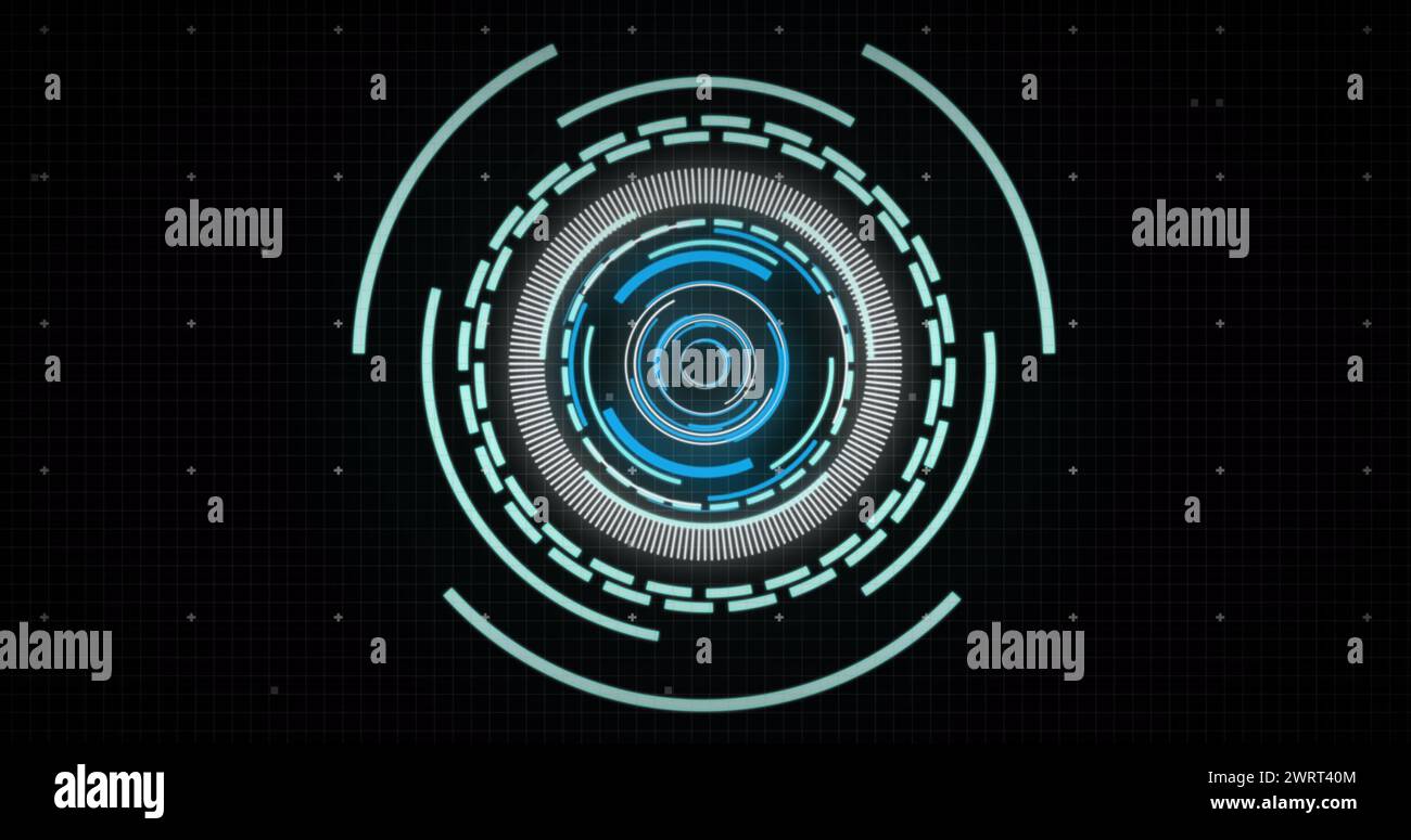 Image of loading rings and processing data on interface over motherboard on black background ...