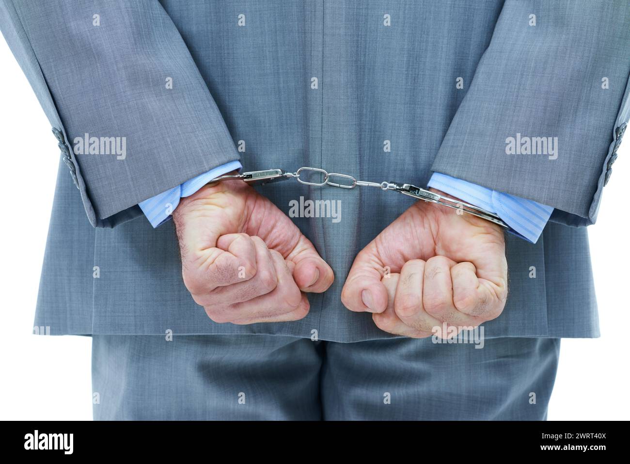 Businessman, hands and cuffs with crime for theft or corruption on a ...