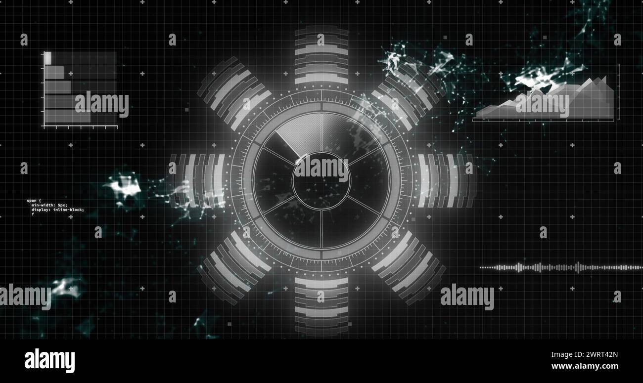 Image of grey circular scanner and processing data on interface with ...