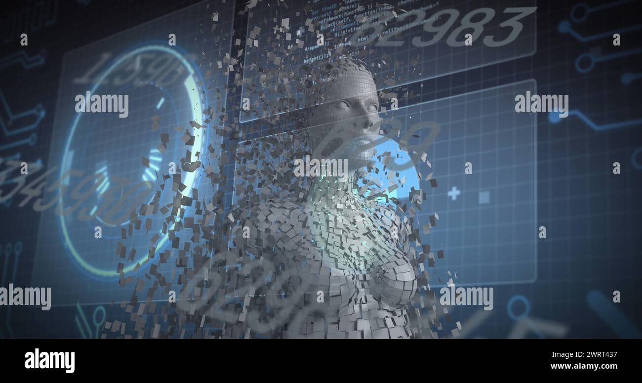 Image of changing numbers and human body model over interface with data processing Stock Photo ...