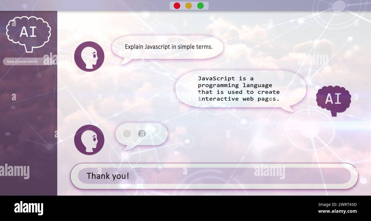 Image of online ai chat processing on screen over clouds Stock Photo ...
