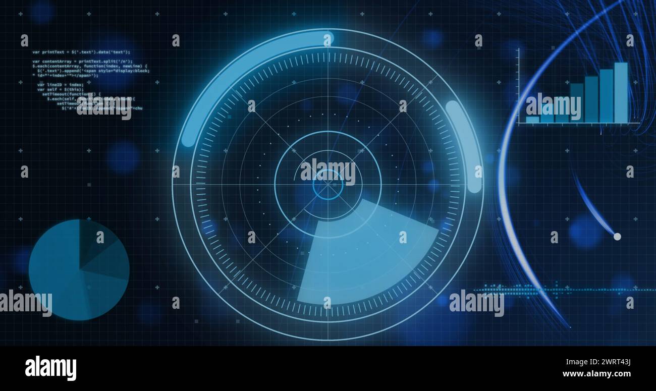 Image of circular scanner and processing data over blue light spots on ...