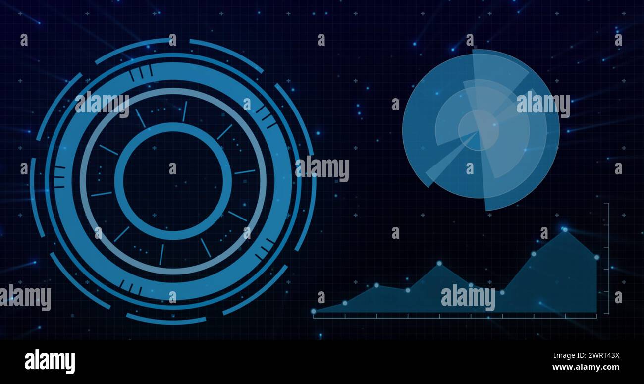 Image Of Circular Scanner And Processing Data On Interface With Blue