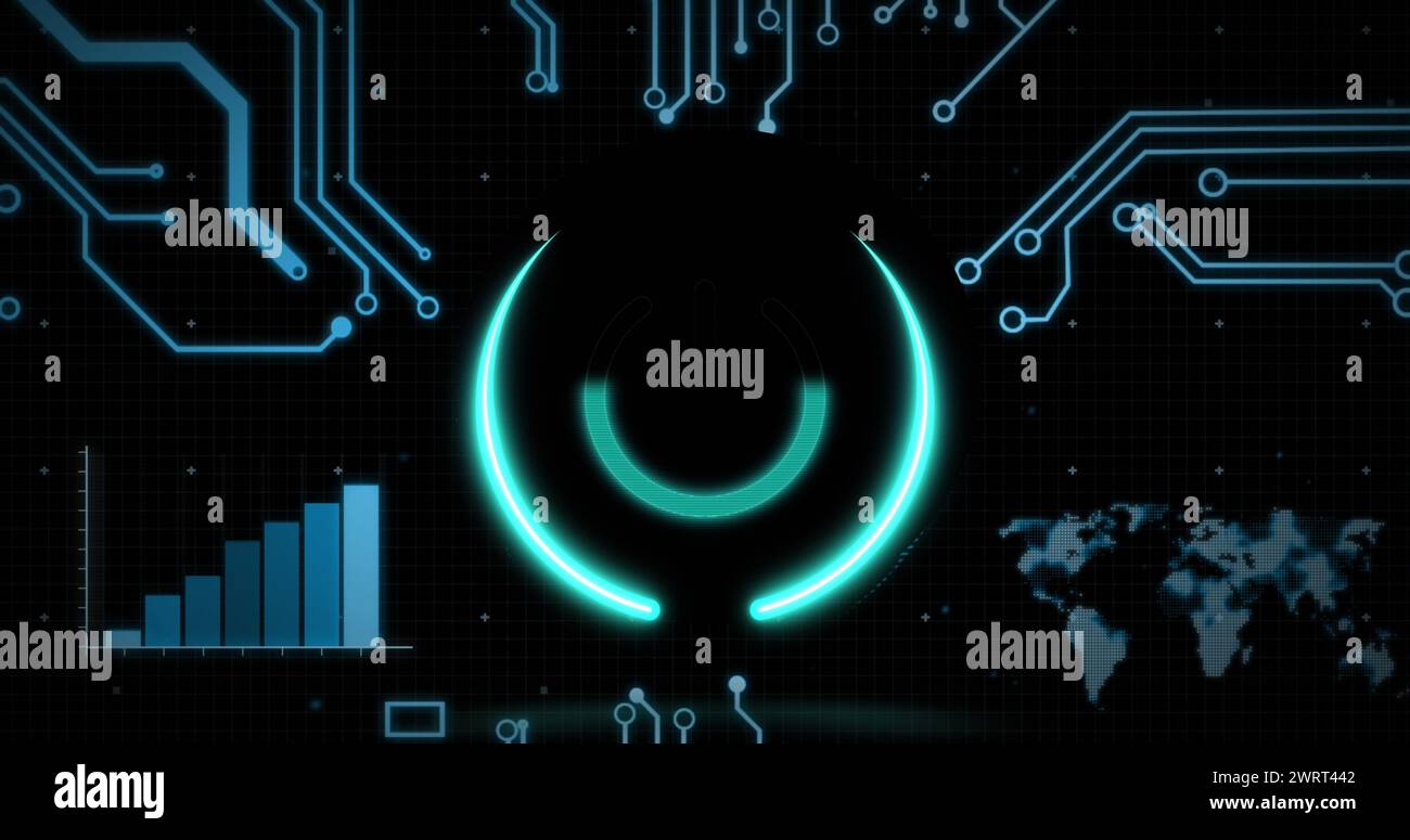 Image of motherboard and data loading start up symbol on interface with ...