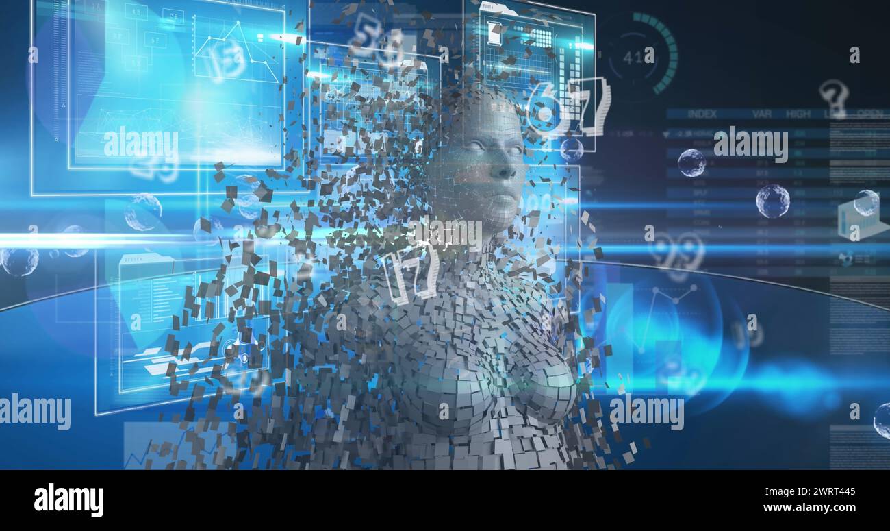 Image of numbers over human body model and interface with data ...