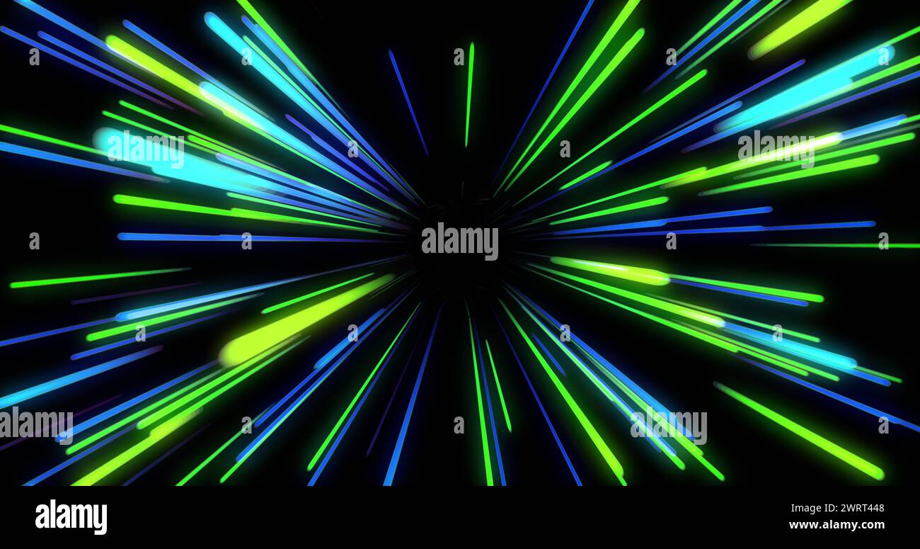 Image of blue and green neon light trails over black background Stock ...