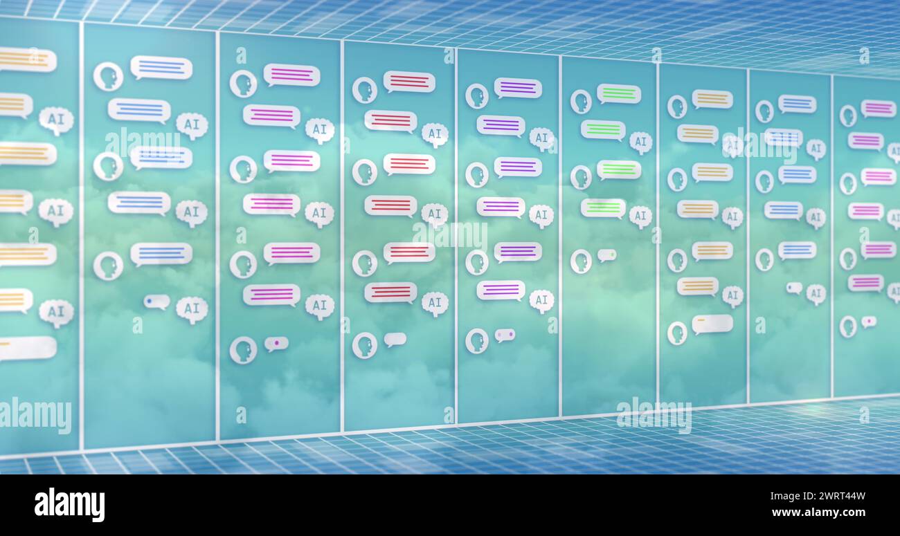 Image of online ai chat processing over clouds Stock Photo - Alamy