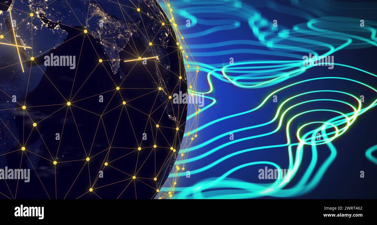 Image of network of connections over globe. Global connections ...