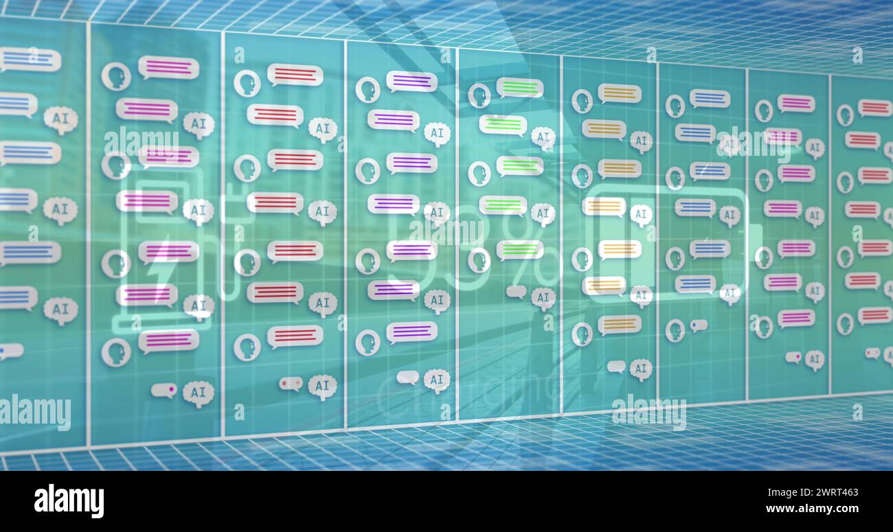 Image of online ai chat processing over road traffic Stock Photo - Alamy
