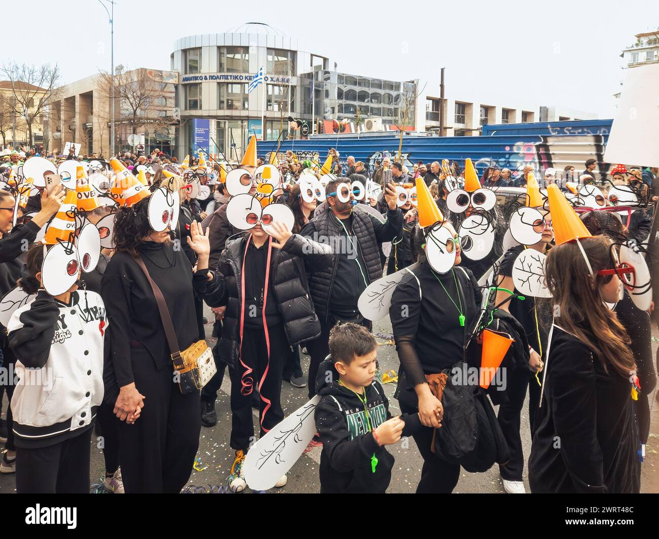 Thessaloniki, Greece Carnival parade participants marching in costumes ...