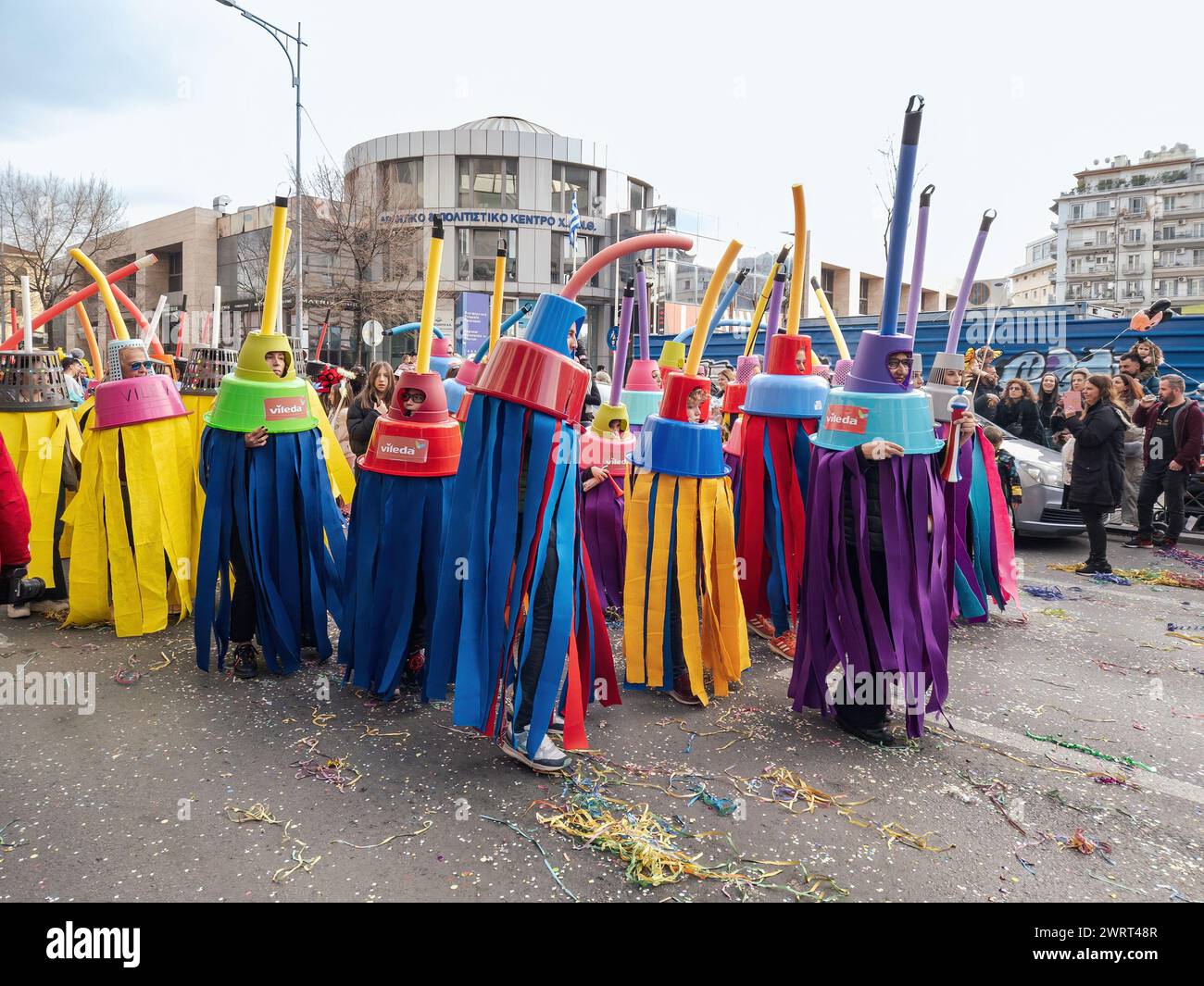 Thessaloniki, Greece Carnival parade participants marching in costumes ...