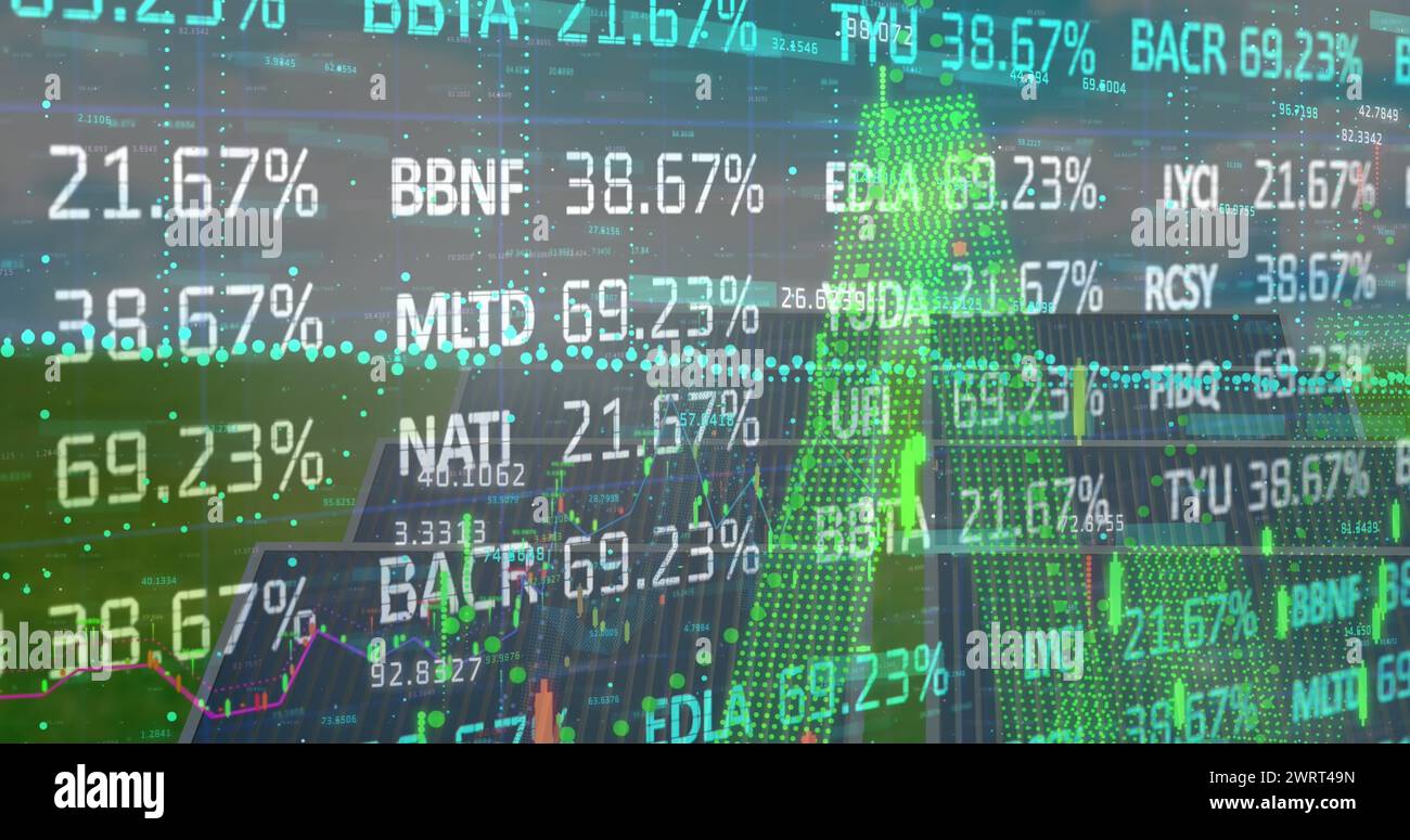 Image of financial data and graphs over solar panels Stock Photo - Alamy