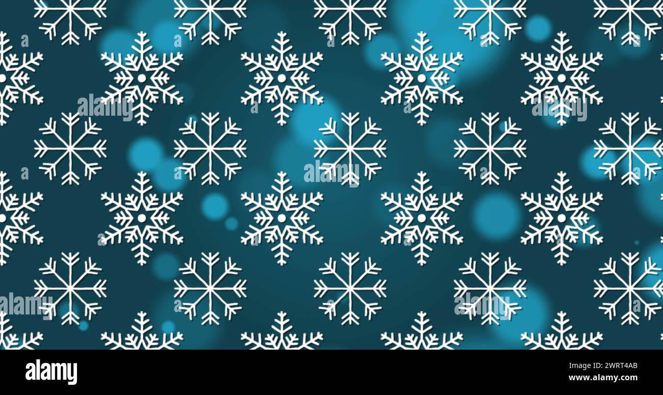 Multiple snowflakes icons in seamless pattern against spots of light on ...