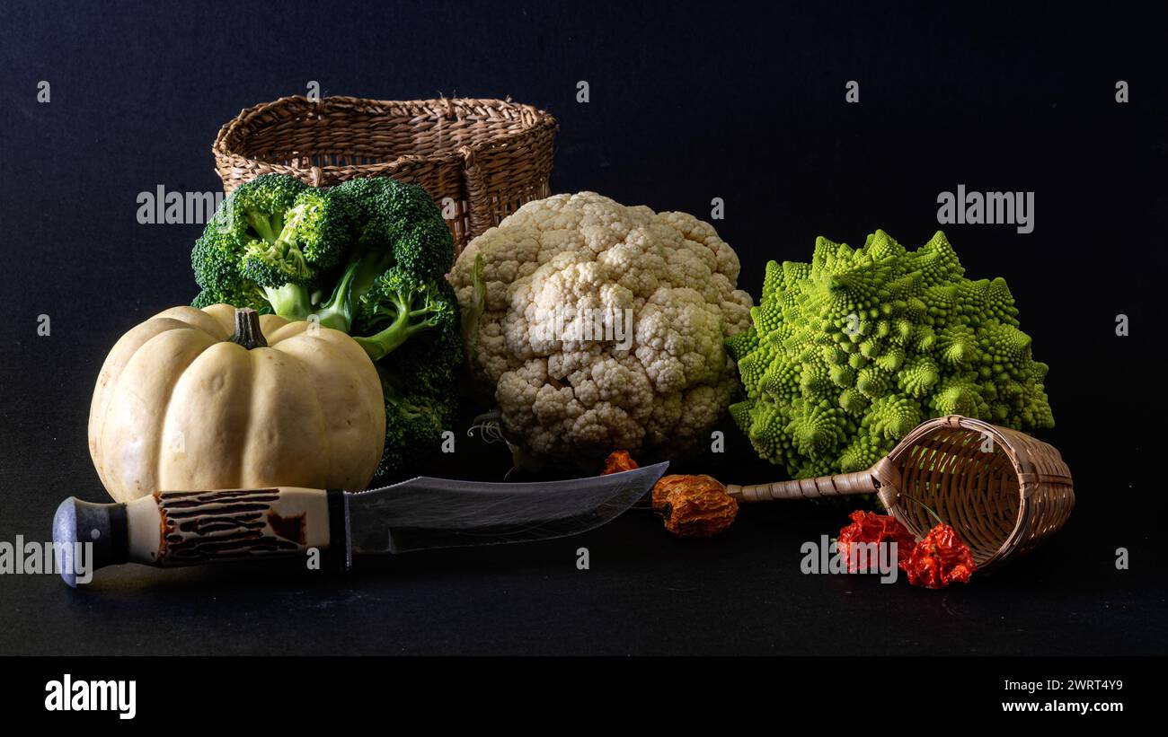 still life photo with photo of cauliflower, different colors and ...