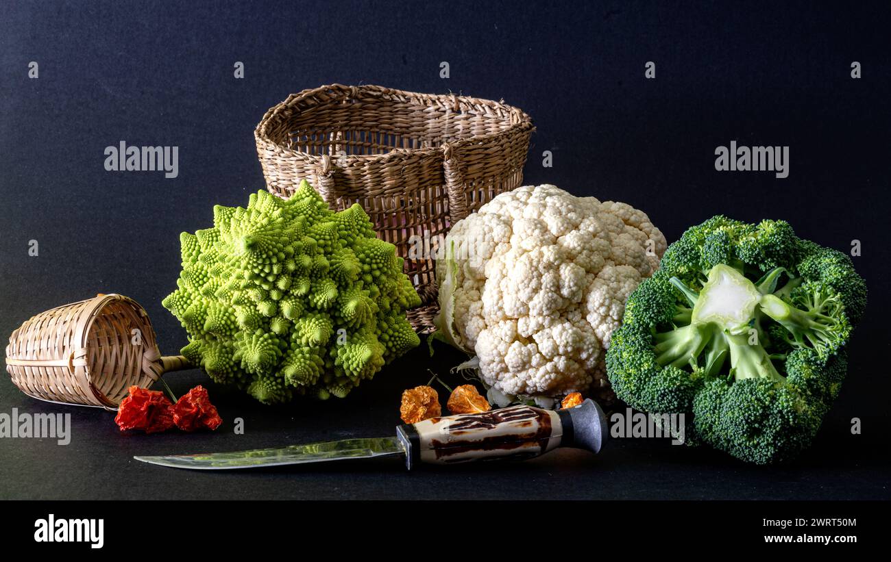 still life photo with photo of cauliflower, different colors and ...