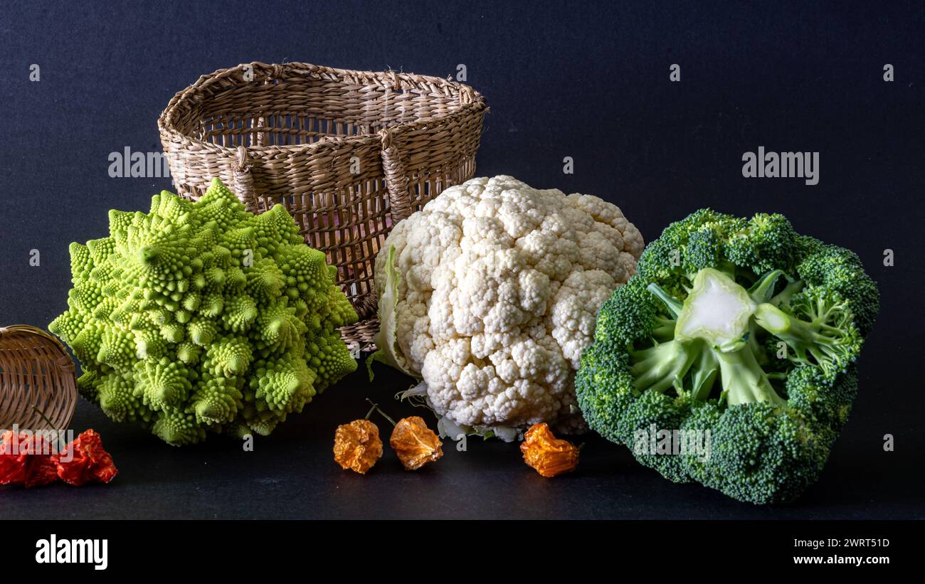 still life photo with photo of cauliflower, different colors and ...