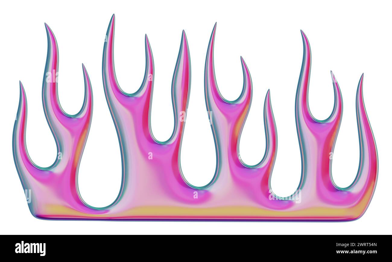 3D flame. Trendy Y2K element. Pink colorful burning fire shape with ...
