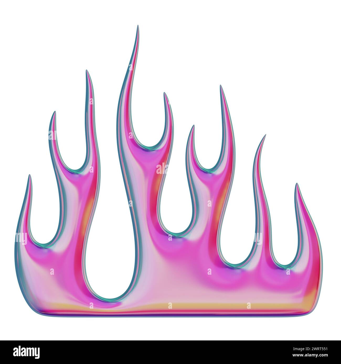3D flame. Trendy Y2K element. Pink colorful burning fire shape with ...