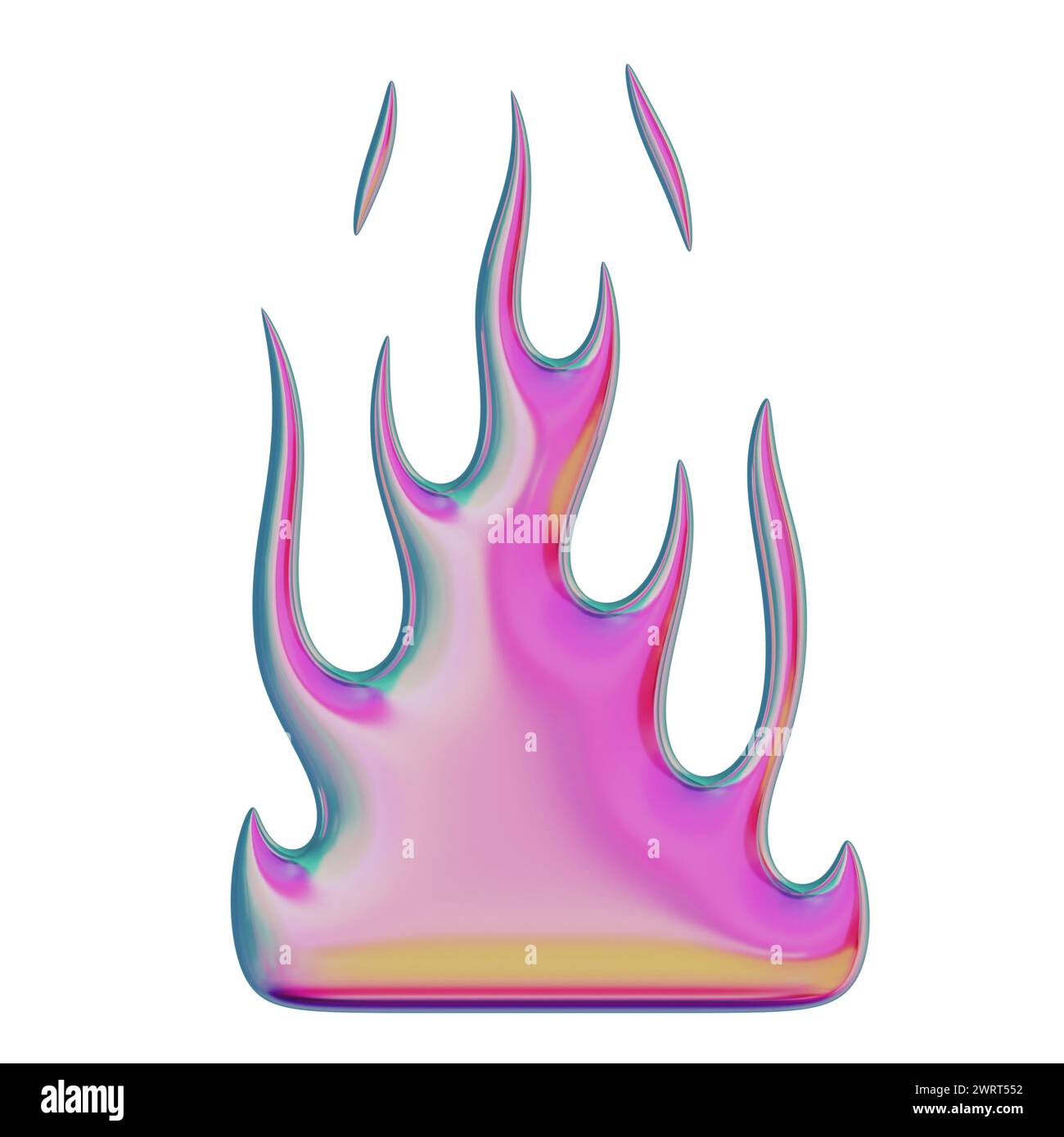 3D flame. Trendy Y2K element. Pink colorful burning fire shape with ...