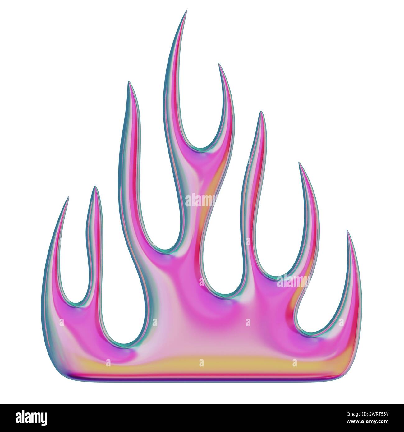 3D flame. Trendy Y2K element. Pink colorful burning fire shape with ...