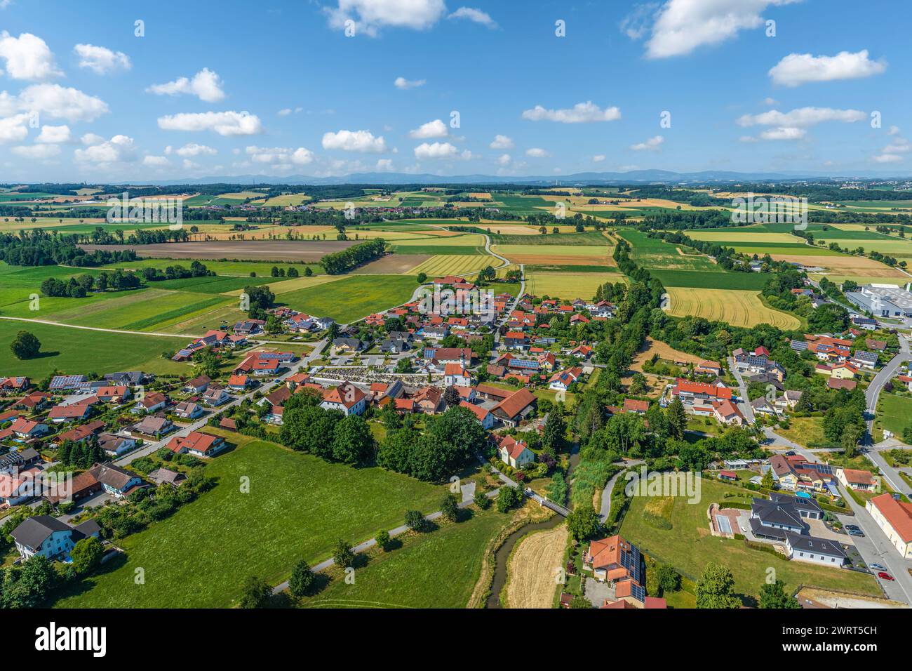 Aerial view of the village of Aldersbach an der Vils in the ...